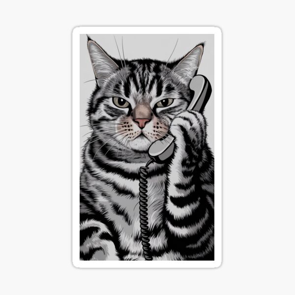 "Chubby Gray Tiger Cat Vintage Landline Phone Cord" Sticker for Sale by ...