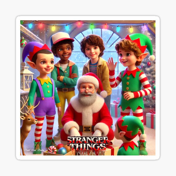 ""Stranger Things Cast Spreading Christmas Cheer with Santa"" Sticker ...