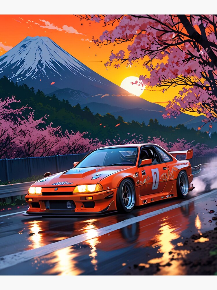 "JDM, Car, race, Japan, 90s, red, Drift, Cherry Blossoms, Mt Fuji ...