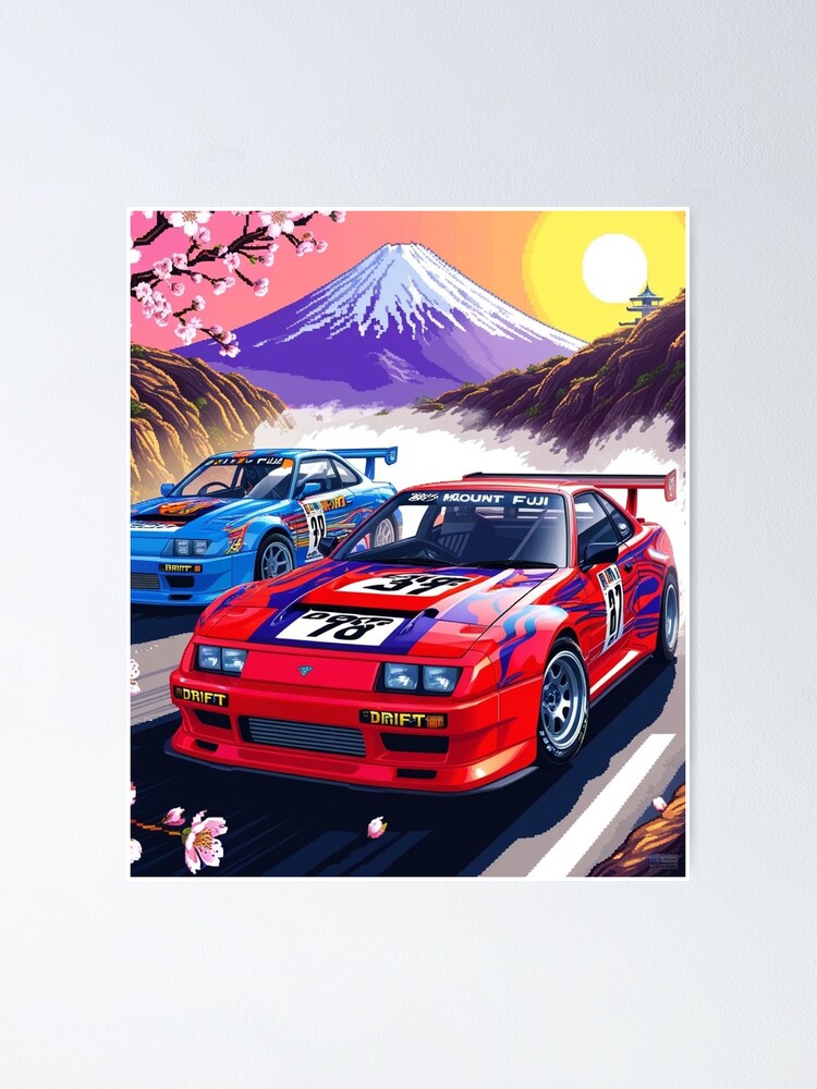"JDM, Car, race, Japan, 80s pixel quality video game, Drift, Cherry ...