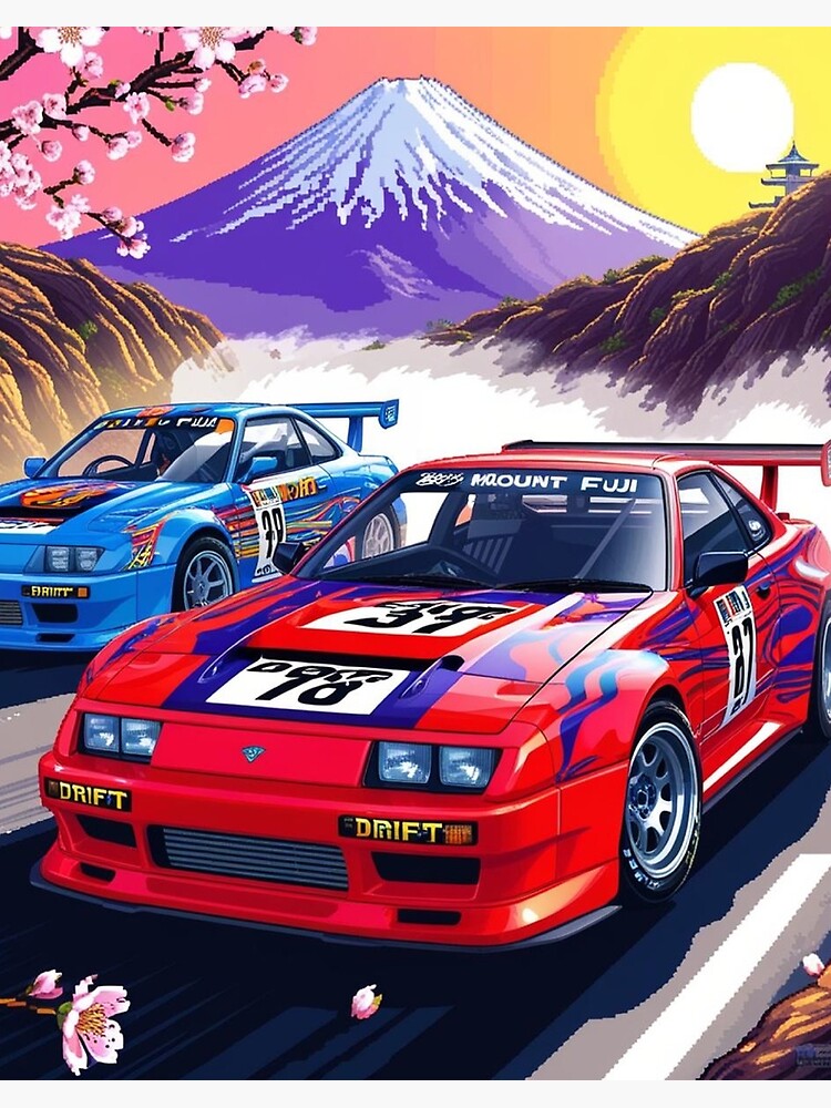 "JDM, Car, race, Japan, 80s pixel quality video game, Drift, Cherry ...