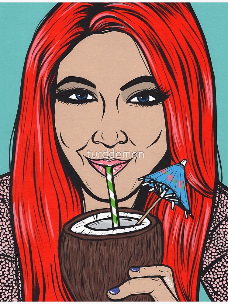 "Red Head Comic Girl Drinking" Art Print for Sale by turddemon | Redbubble