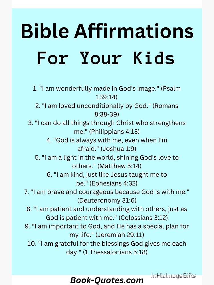 "Bible Affirmations For Kids, Bible Verses, Encouraging Affirmations ...