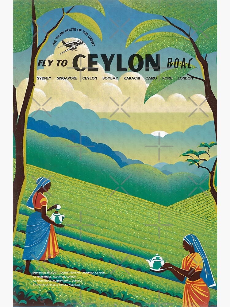 "Vintage Travel Art Print – Fly to Ceylon BOAC – The Trunk Route of the Orient – Tea Plantation ...