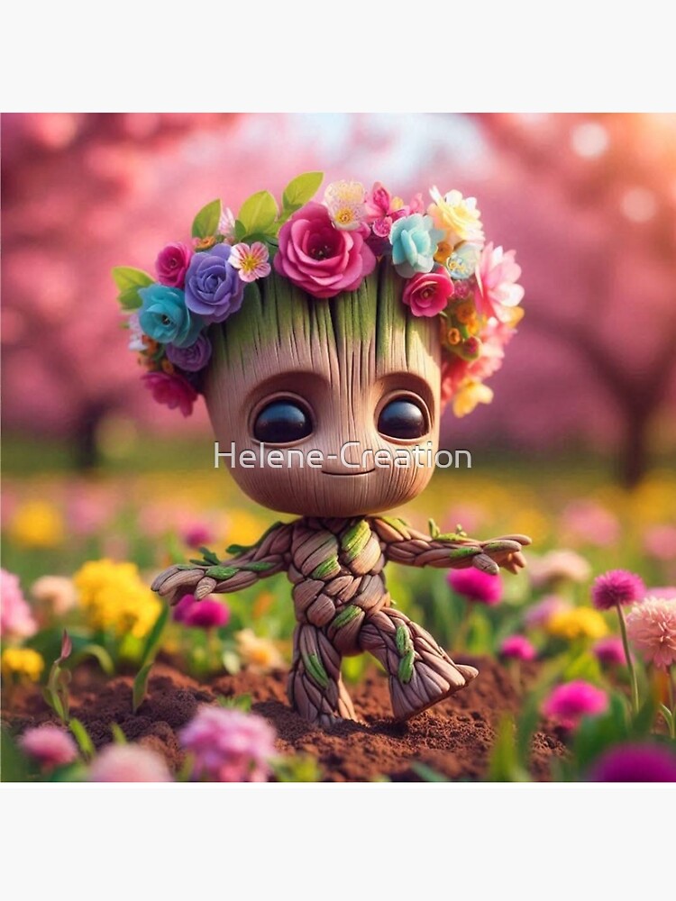 "Baby Groot in a field of flowers with a cute flower crown" Sticker by ...