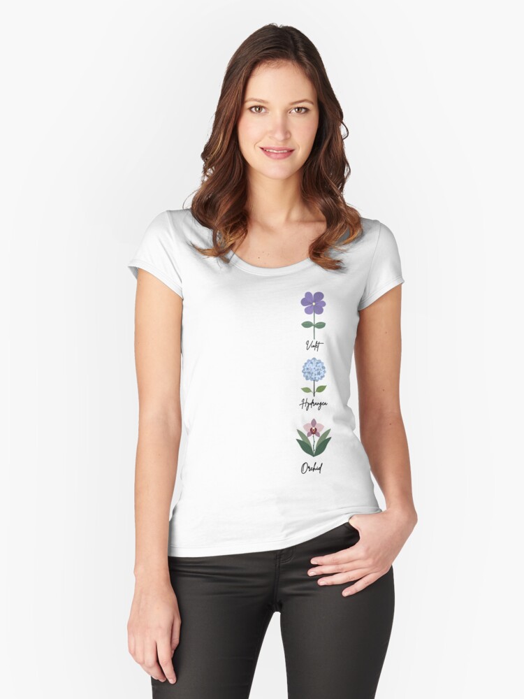 "Triple Flower Delight - Violet, Hydrangea, and Orchid Flowers" Fitted ...