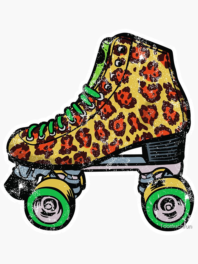 "80s retro roller skates leopard print" Sticker for Sale by Toomuchfun ...