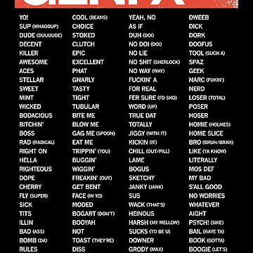 "GEN-X - SLANG GUIDE" Poster for Sale by Carbon13Design | Redbubble