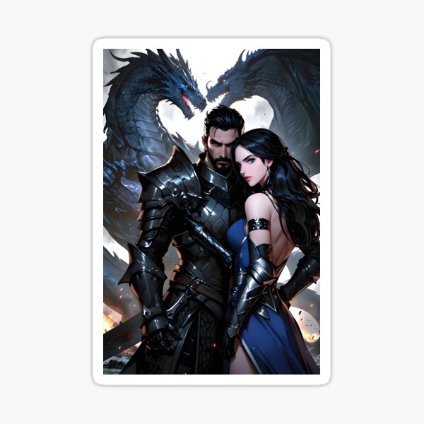 "Warrior Duo with Majestic Dragons" Sticker for Sale by BhuberryArt2022 ...
