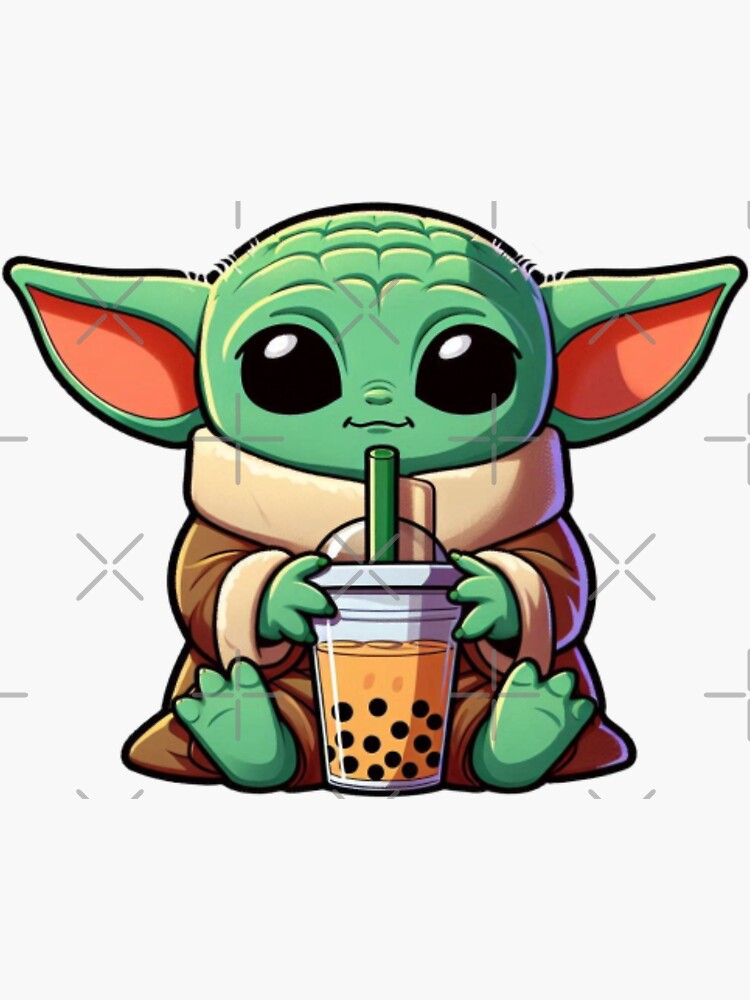 "Grogu Loves Boba Tea" Sticker for Sale by michaelbrowntx | Redbubble