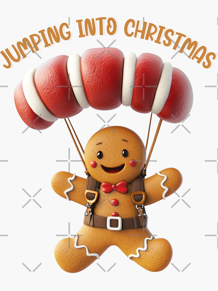 "Jumping Into Christmas Skydiving Cookie Gingerbread Man 6" Sticker for ...