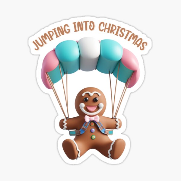 "Jumping Into Christmas Skydiving Cookie Gingerbread Man 9" Sticker for ...