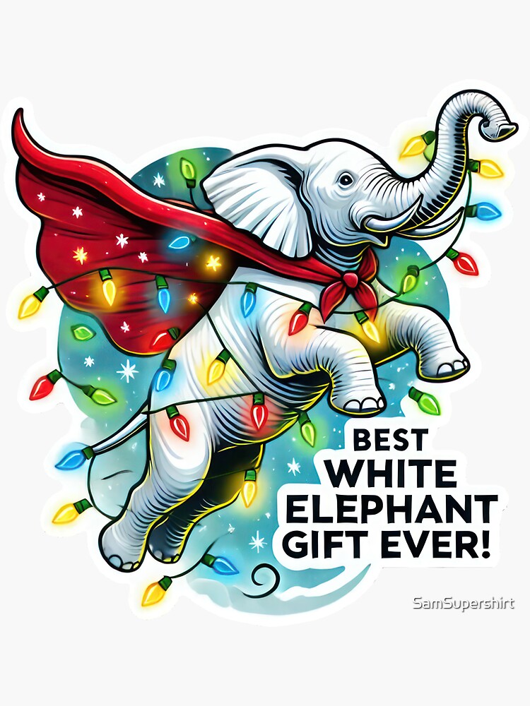 "White Elephant Joke Gift - Flying Christmas Elephant" Sticker for Sale ...