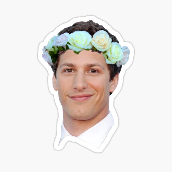 "Andy Samberg Flower Crown" Sticker by hannahvb2 | Redbubble