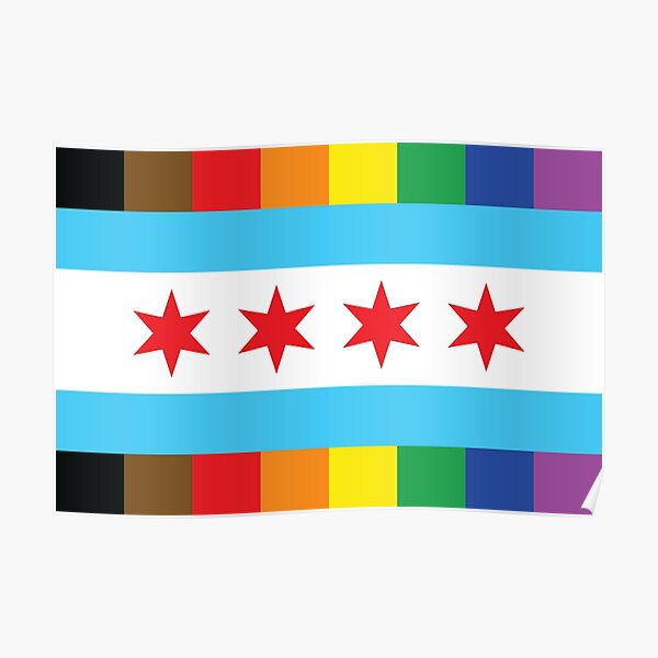 "Chicago Pride Flag (Rainbow Stripes)" Poster by dopaminebrand | Redbubble