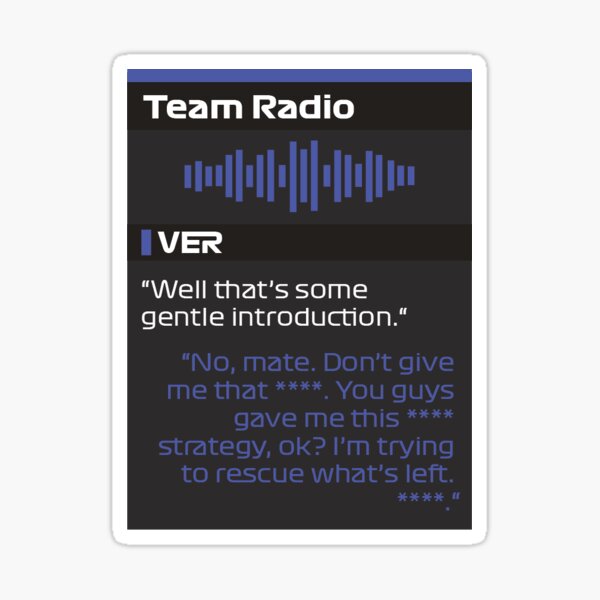 "Max Verstappen F1 team radio message" Sticker for Sale by BanicCompany ...