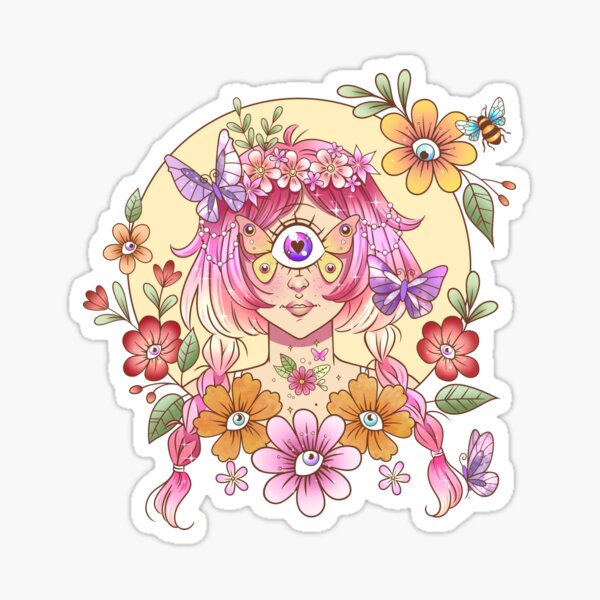 "Cyclops Girl with Butterfly Eye Flowers" Sticker for Sale by FizzyVee ...
