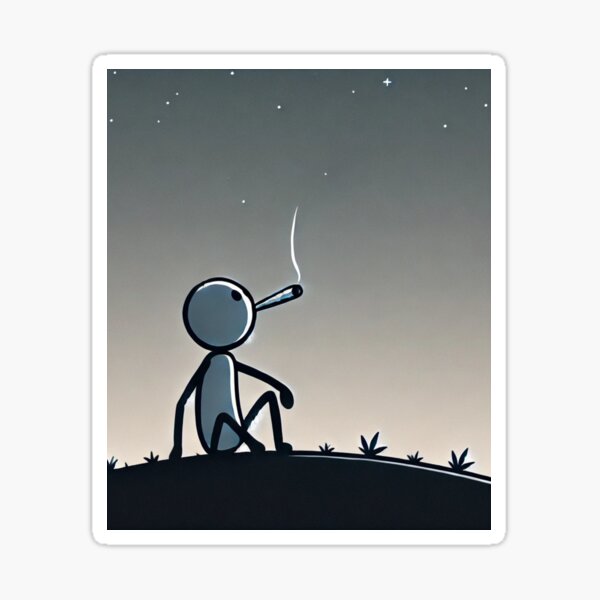 "Minimalist Stick Figure Enjoying a Starry Night smoking a doobie ...