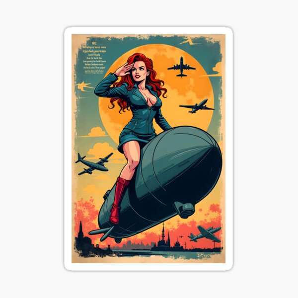 "Retro Pin-Up Aviator on Zeppelin - Vintage Adventure Art" Sticker for ...