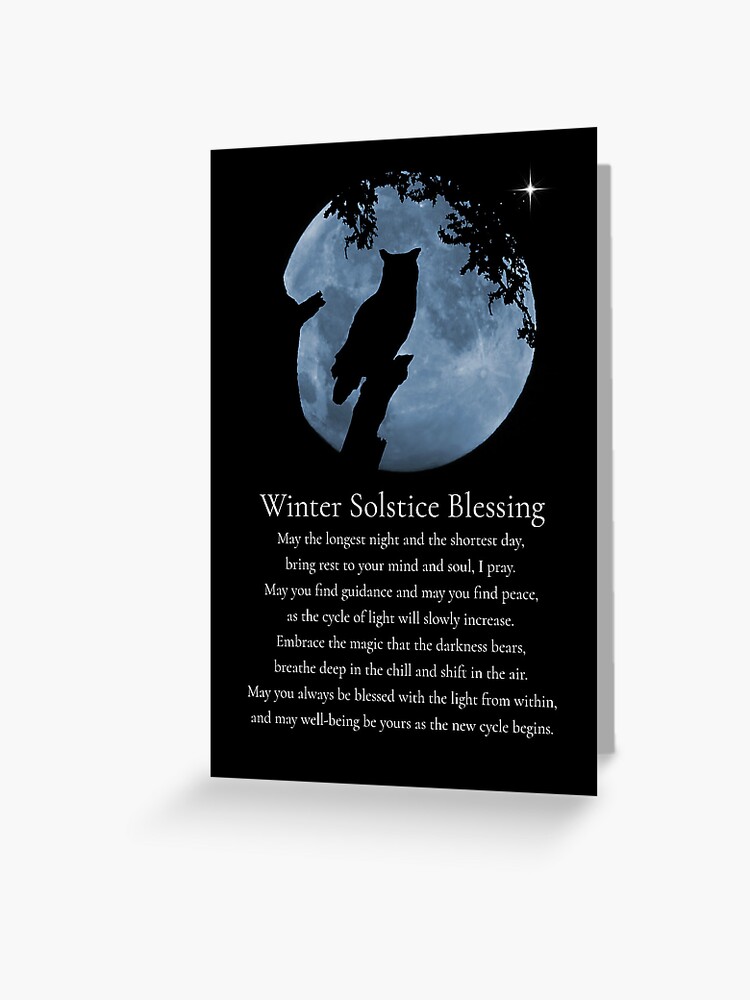"Winter Solstice Owl and Moon in Oak Tree Yule Blessing" Greeting Card ...