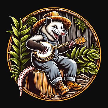 "Funny Opossum Playing Banjo Shirt." Sticker for Sale by zingbing ...