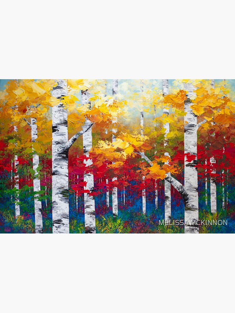 "'Autumn Everlast' Aspen Birch Tree Landscape Painting" Sticker for ...