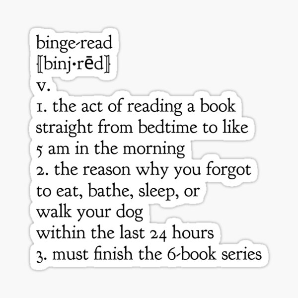 "binge read" Sticker for Sale by crockerypress | Redbubble