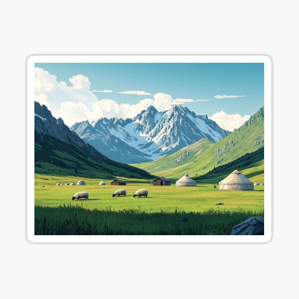 "Grasslands With Yurts And Sheep" Sticker for Sale by KootenayDesigns ...