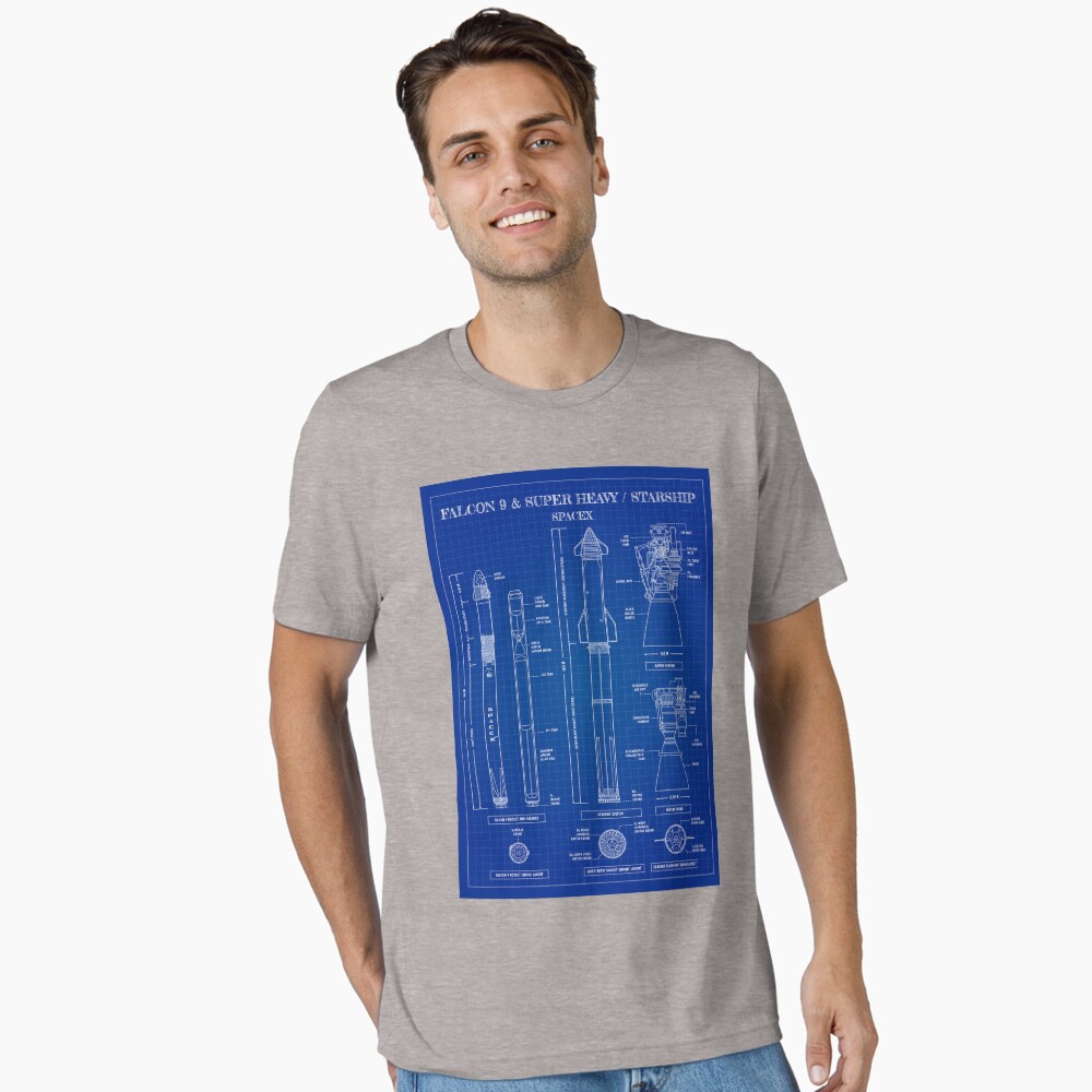 "SPACEX: Falcon 9 & Super Heavy / Starship (Blueprint)" Poster for Sale ...