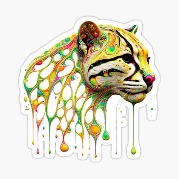 "Neon Dripping Ocelot – Psychedelic Animal Art" Sticker for Sale by ...