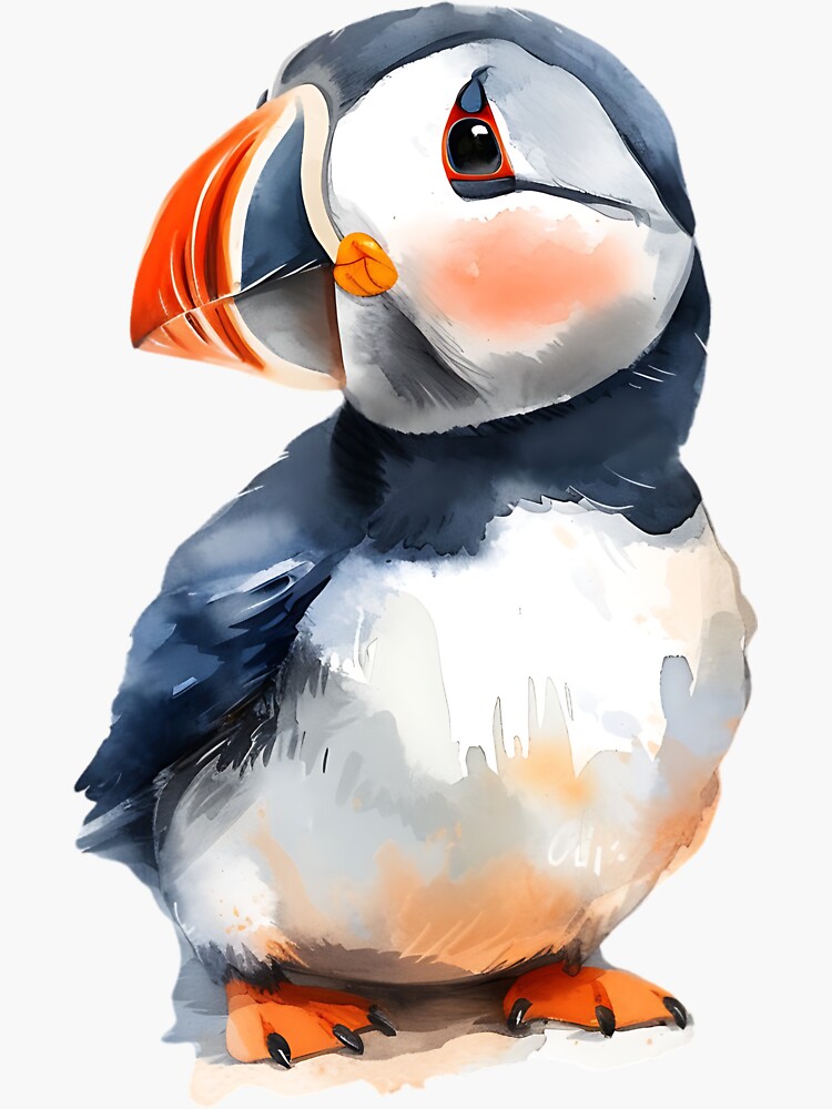 "Playful Watercolour Puffin Cartoon Design" Sticker for Sale by ...