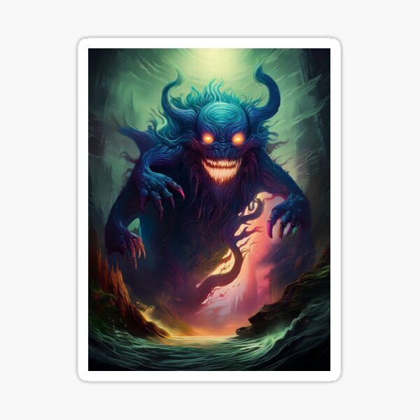 "A Demonic Menace - Emerging Monster from the Depths" Sticker for Sale ...