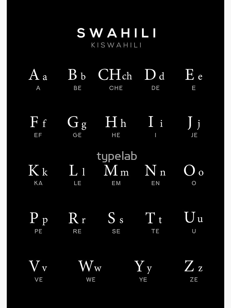 "Swahili Alphabet Language Learning Chart - Black" Poster for Sale by ...