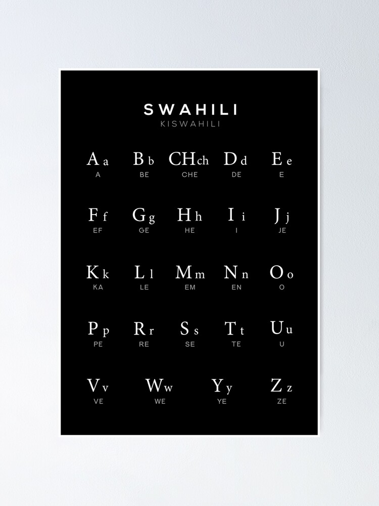"Swahili Alphabet Language Learning Chart - Black" Poster for Sale by ...