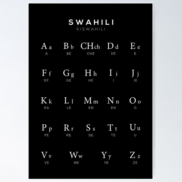 "Swahili Alphabet Language Learning Chart - Black" Poster for Sale by ...