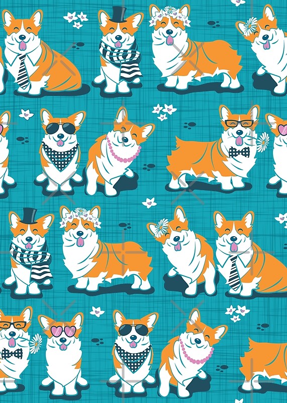 "Charming corgis // teal background orange dogs" by SelmaCardoso ...