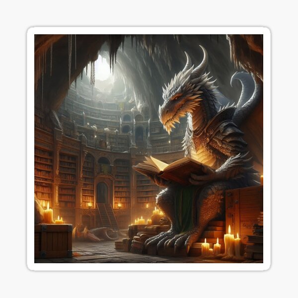 "Dark Fantasy Dragon Reads Books in Library Goth Magic Candlelight Myth ...