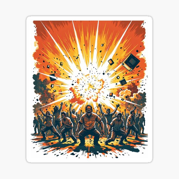 "A bomb explodes and people look at it in fear" Sticker by rachidkams ...