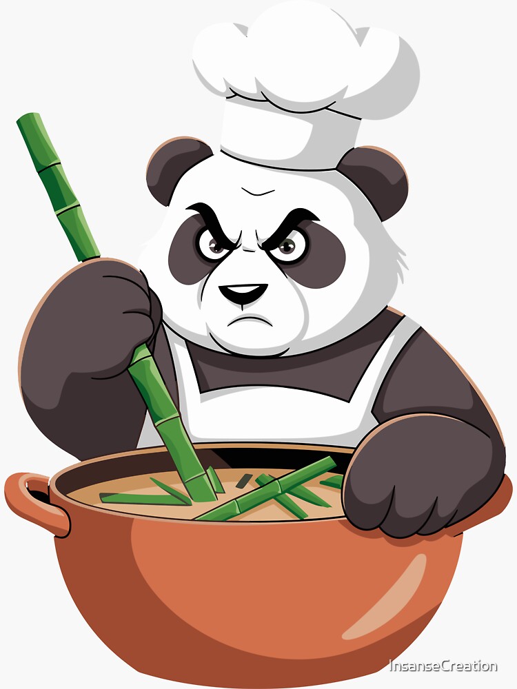"Grumpy Panda Chef Stirring Pot Cartoon" Sticker for Sale by ...