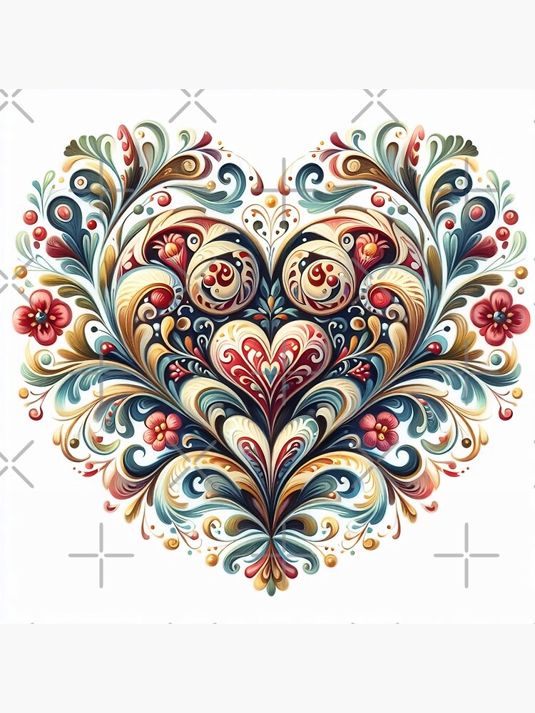 "Valentine's Day Large Colorful Heart Vintage Scandinavian Rosemaling ...