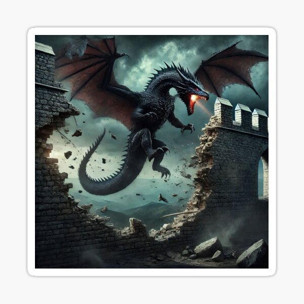 "Dragon Destroying Castle Dark Fantasy Wings Mythical Throne Dungeon ...