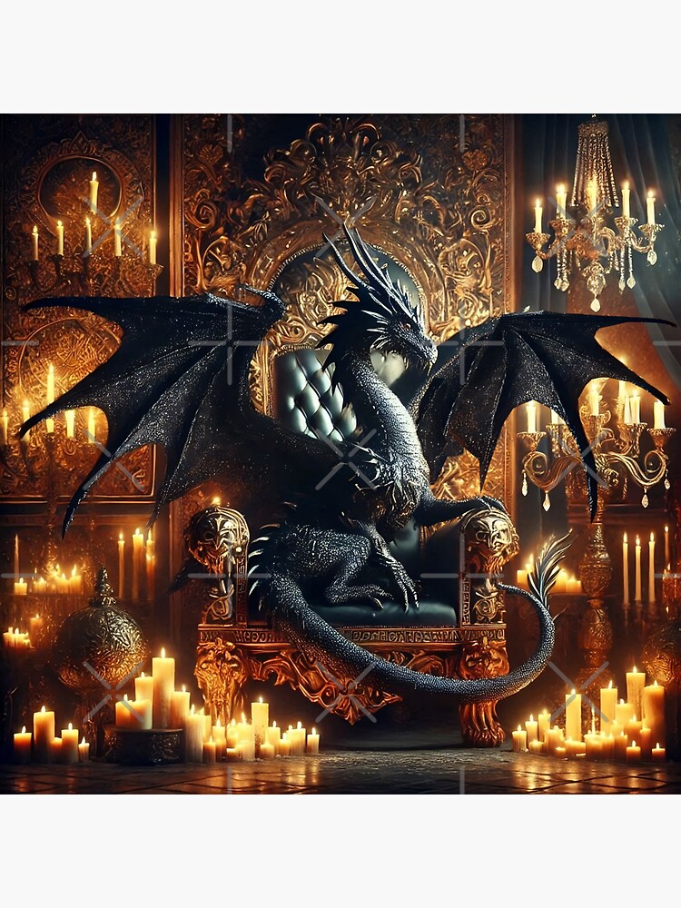 "Dragon on a Throne Dark Fantasy Fire Breathing Wings Mythical King ...