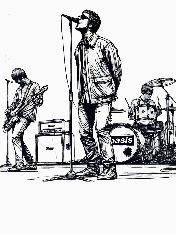 "Minimalist Line Art of Oasis Performing – Retro Britpop Band Design ...