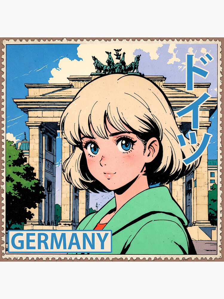 "German Anime Girl 80s Retro Aesthetic Germany Vintage Postage Stamp ...