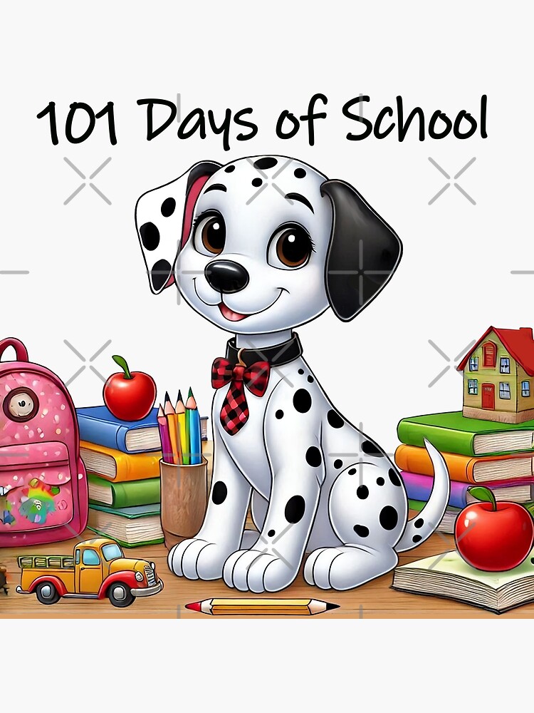 "101 Days of School Dalmatian, Cute Kindergartener 100" Sticker for ...