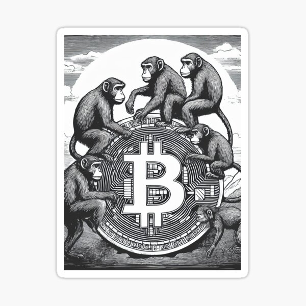 "Monkeys Climbing on a Bitcoin Coin" Sticker for Sale by biggieDEALshop ...