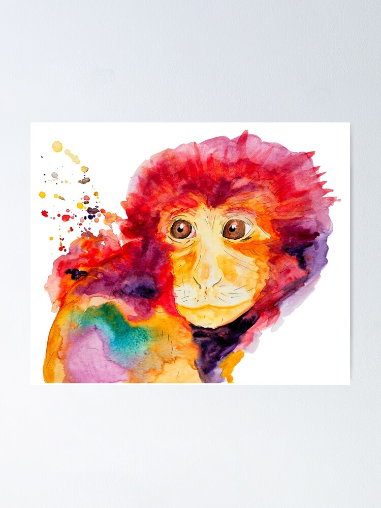 Póster «Baby Macaque Monkey Rainbow @Cesptitspigments» de ...