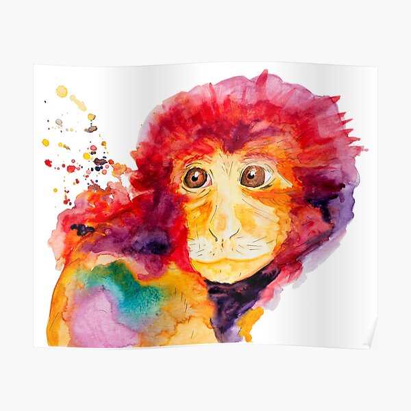 Póster «Baby Macaque Monkey Rainbow @Cesptitspigments» de ...