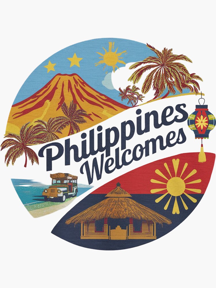"Philippines Welcomes Flag Map Manila, Cebu, Palawan" Sticker for Sale ...