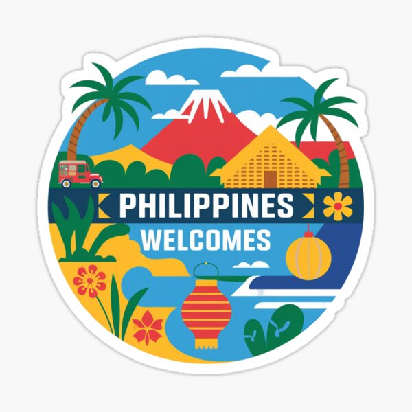 "Philippines Welcomes Flag Map Manila, Cebu, Palawan," Sticker for Sale ...